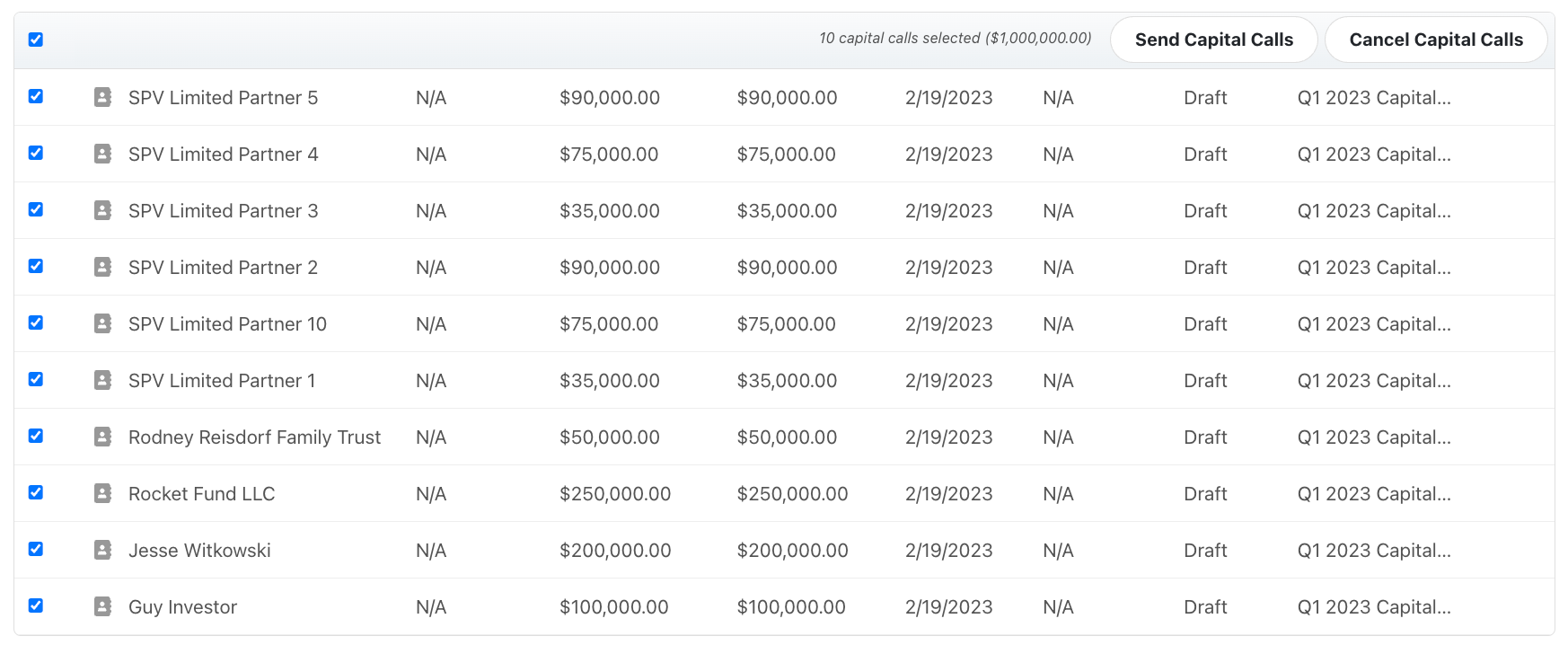 Batch Actions for Capital Calls – Verivend