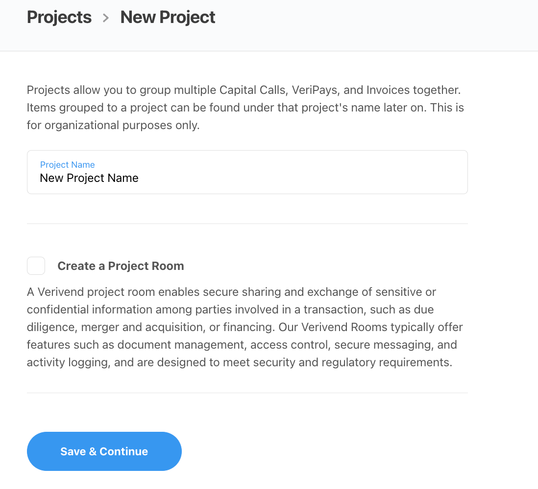 Creating & Managing Projects – Verivend Creating & Managing Projects – Verivend
